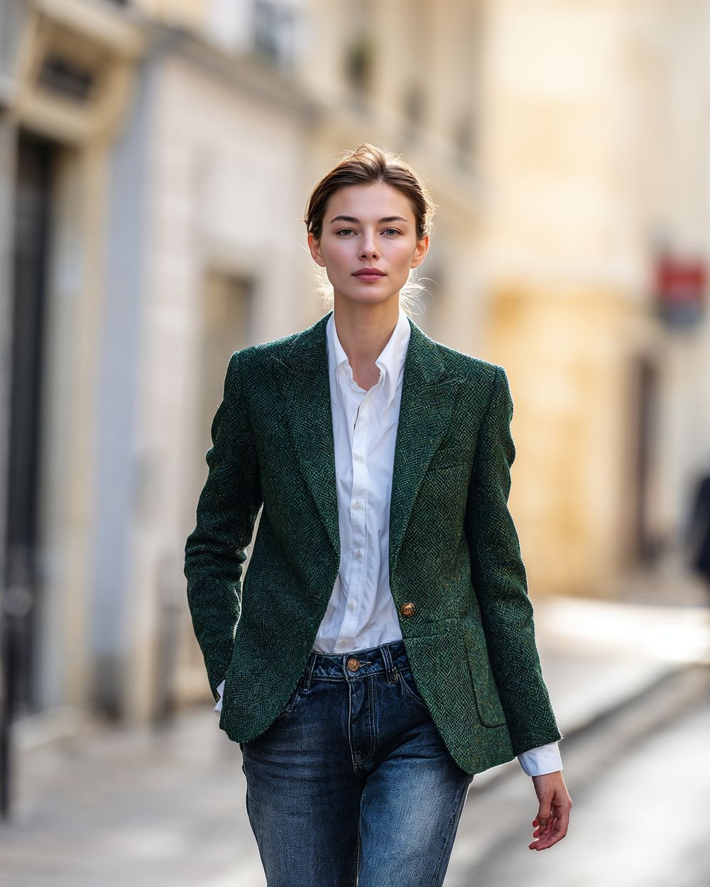 Green Velvet Blazer with Shirt and Jeans | Sumissura
