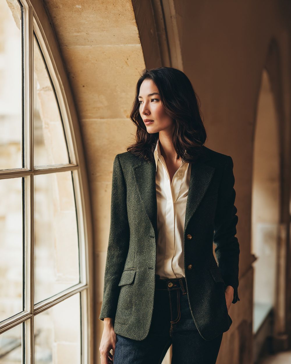 Forest green herringbone tweed limited edition Blazer with patched pockets