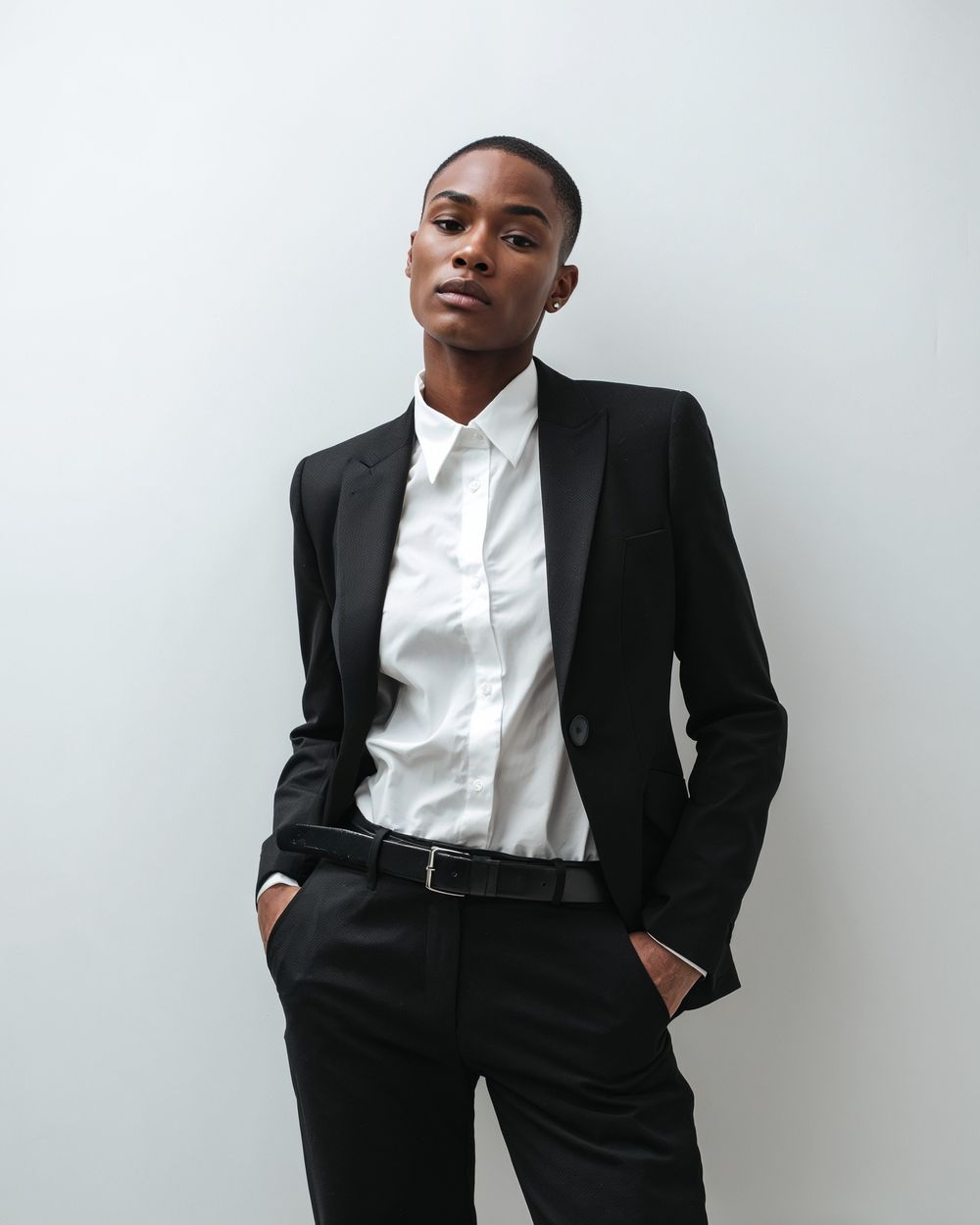White Tailored Suit with Drape Blouse and Wide-Leg Trousers | Sumissura