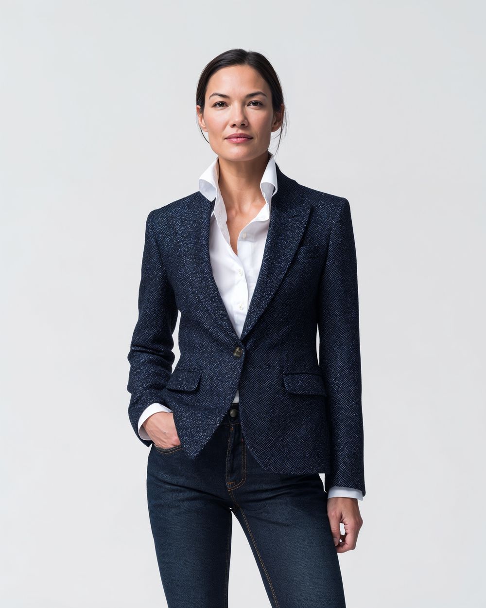 Navy Blue Blazer with White Shirt and Jeans | Sumissura