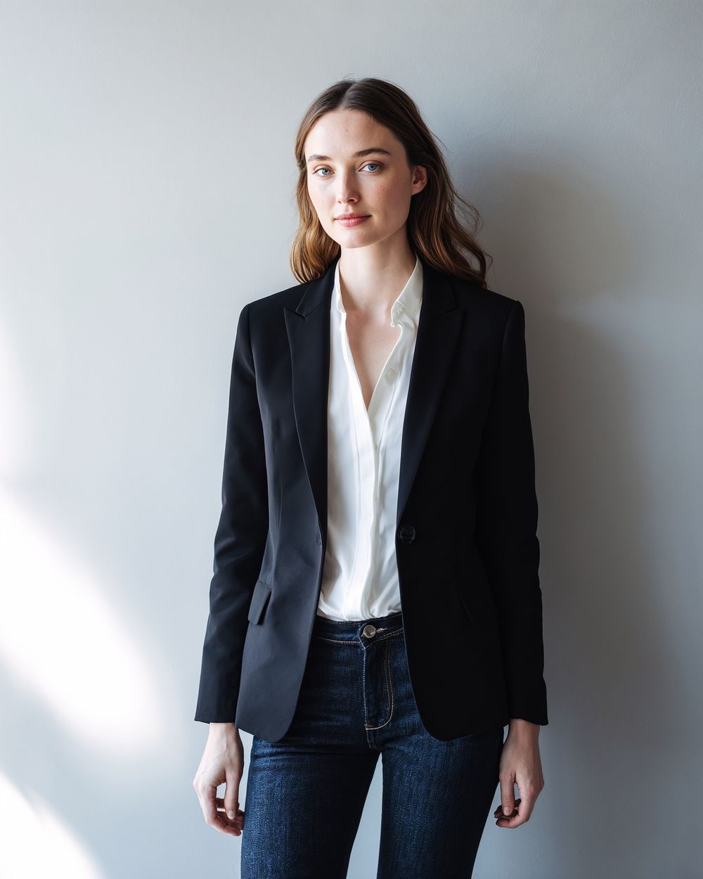 Black Blazer with White Blouse and Jeans | Sumissura