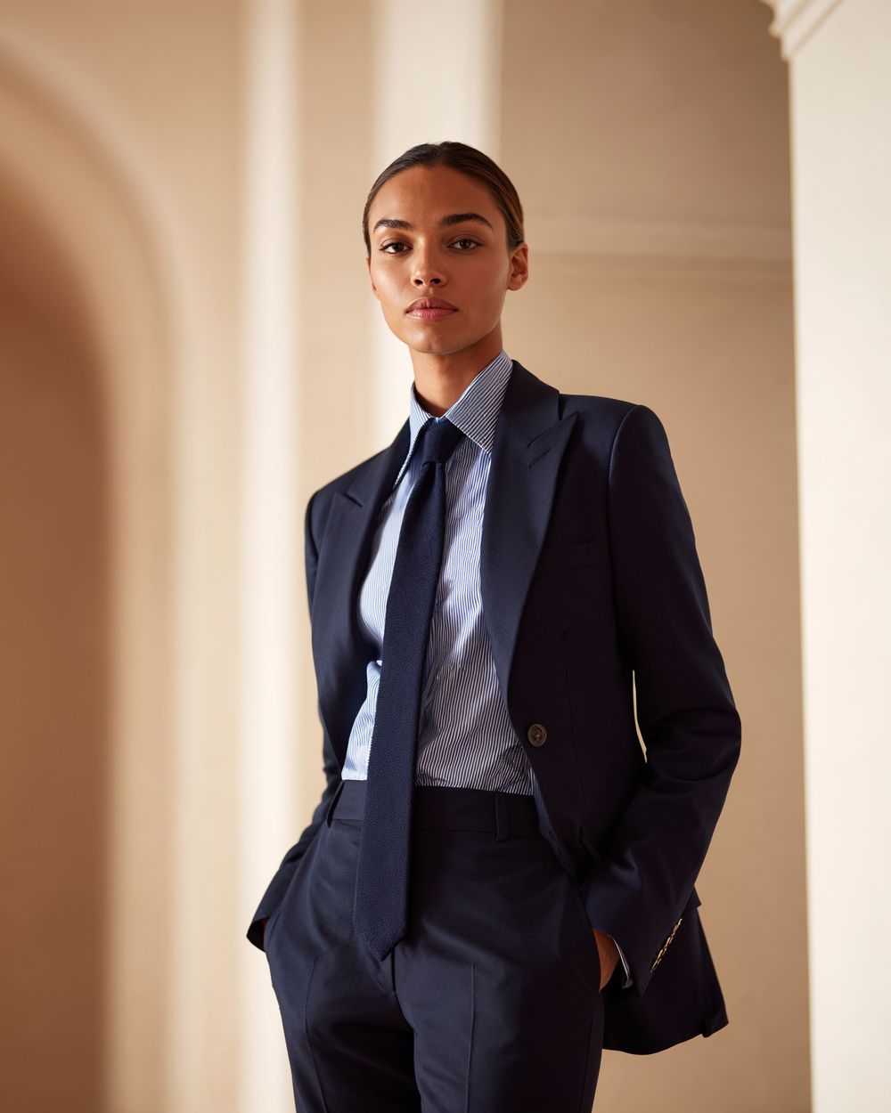 Light Blue Tailored Suit with White Shirt and Navy Tie | Sumissura