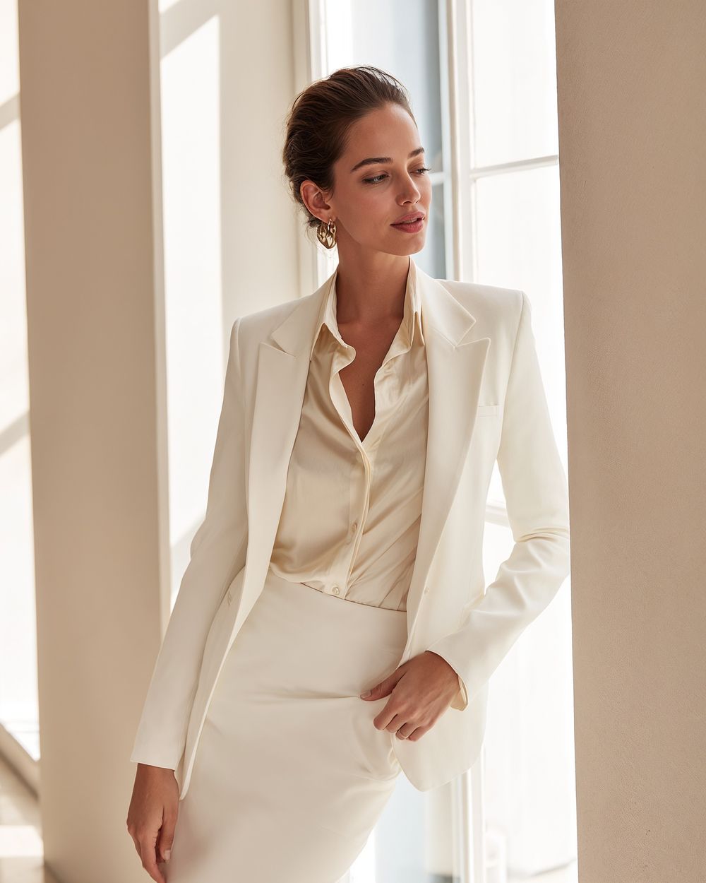 White Skirt Suit with Cream Silk Blouse | Sumissura