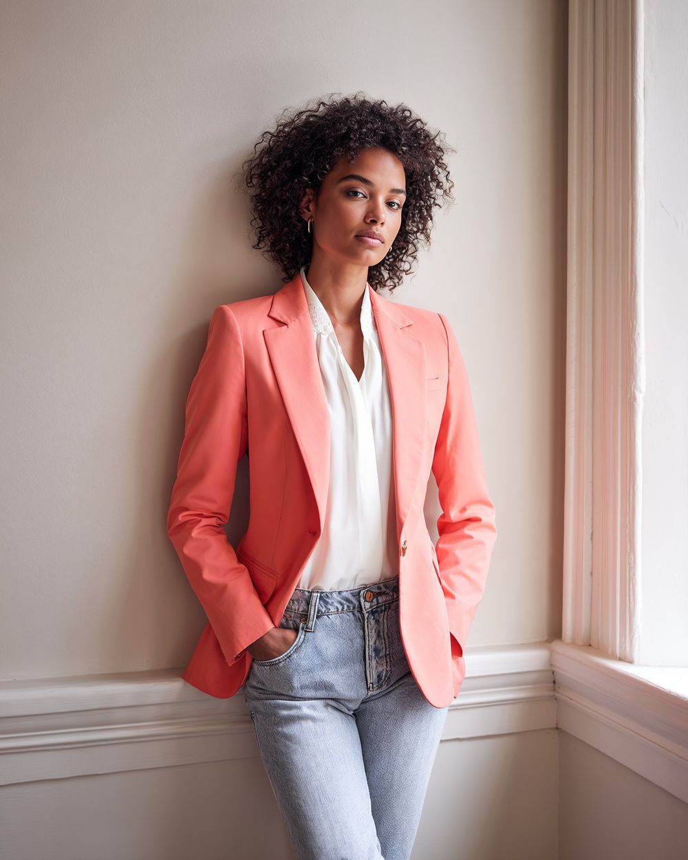 Pink stretch double breasted wide lapel Blazer - relaxed fit