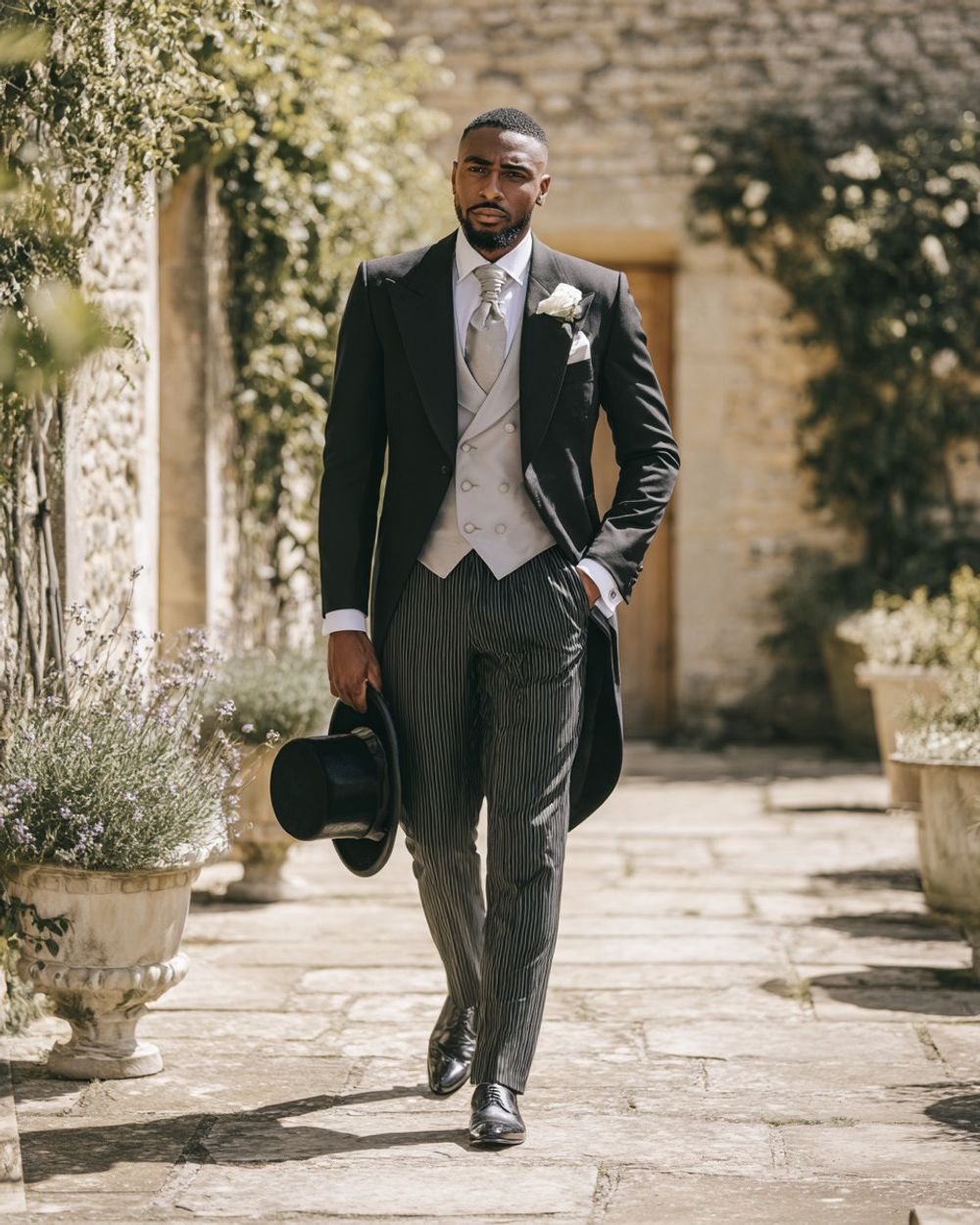 Frac de Matin Gris Anthracite avec Gilet Ivoire Croisé | Hockerty