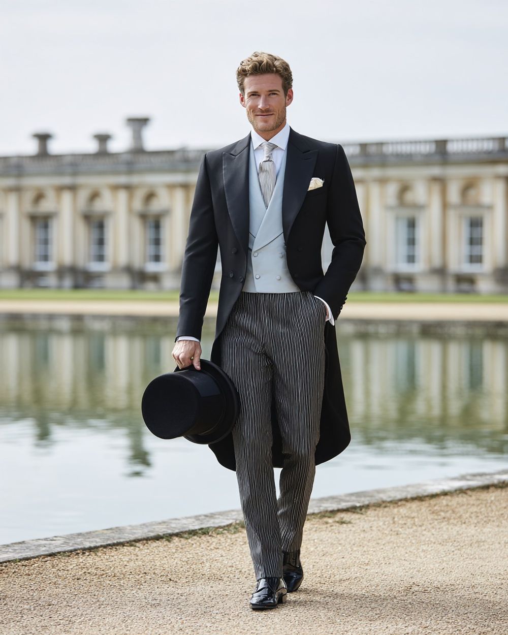 Chaqué Negro con Chaleco Azul y Pantalones a Rayas | Hockerty