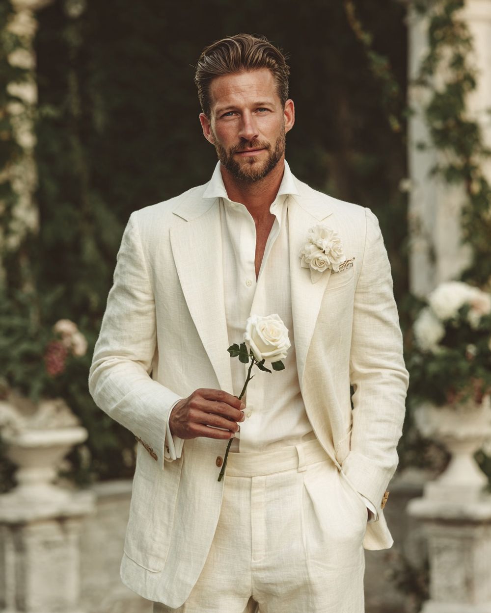 Cocktail Suit with Open-Collar White Shirt | Hockerty