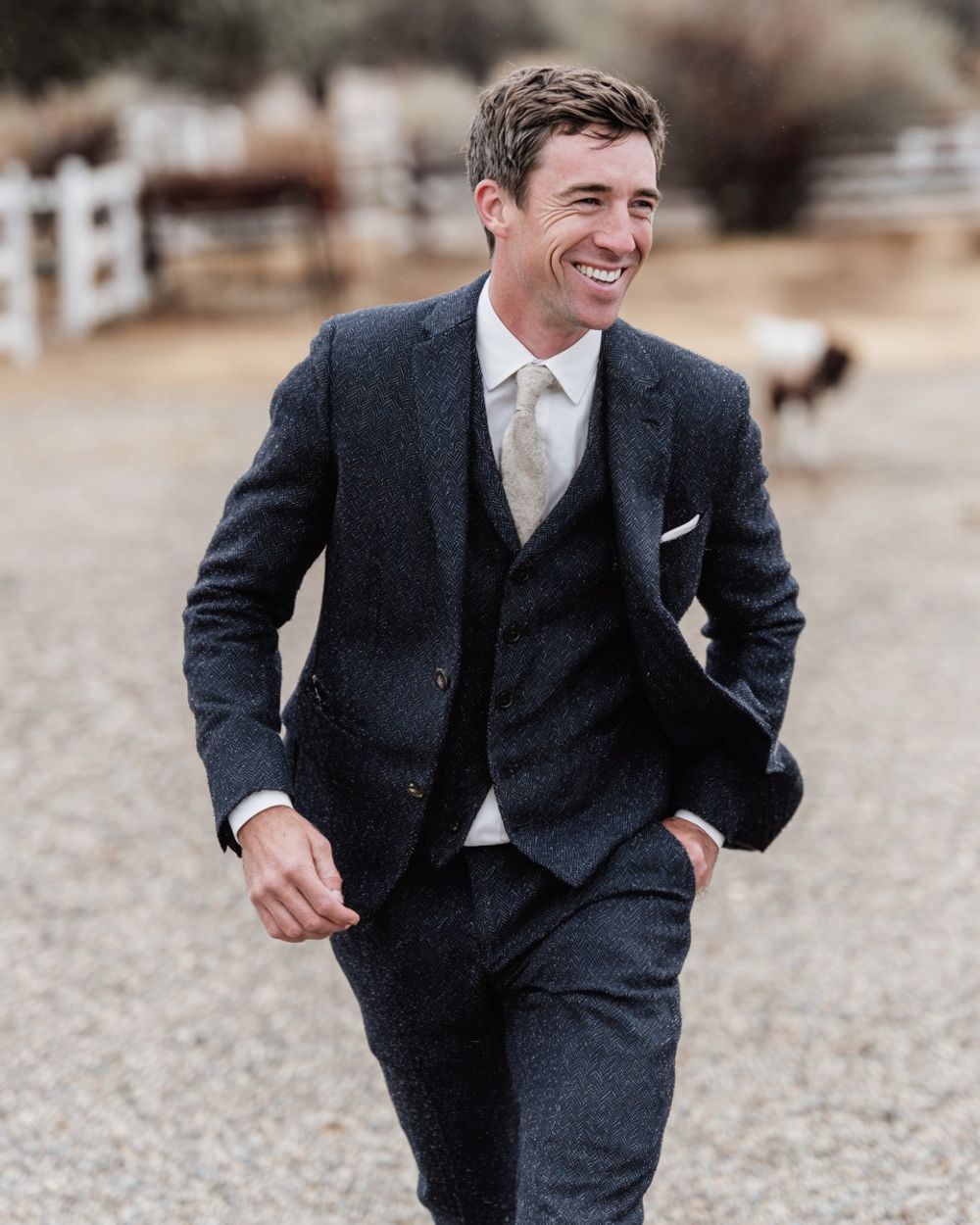 Taupe Three-Piece Suit with Ivory Tie | Hockerty