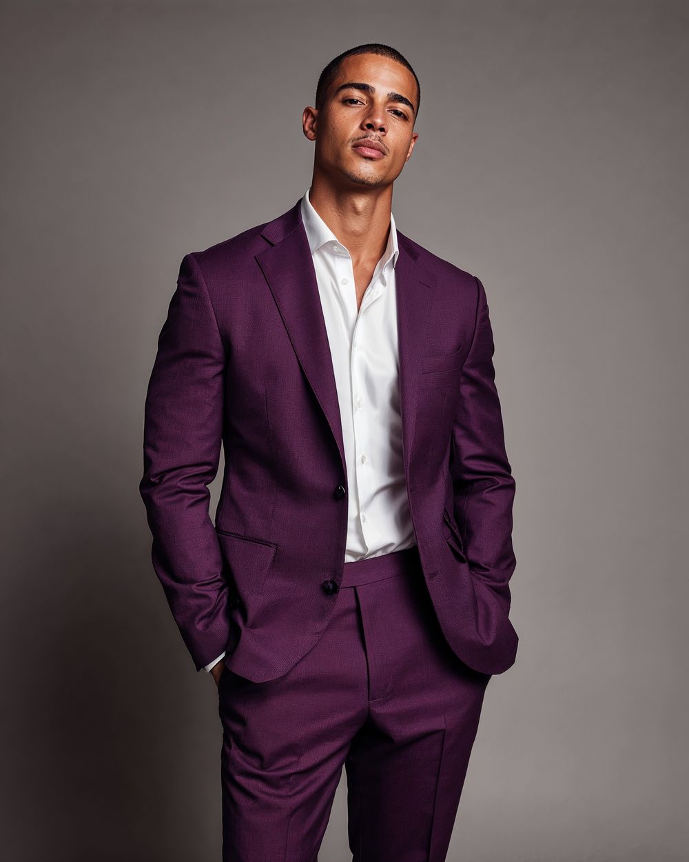 Cocktail Suit with Open-Collar White Shirt | Hockerty