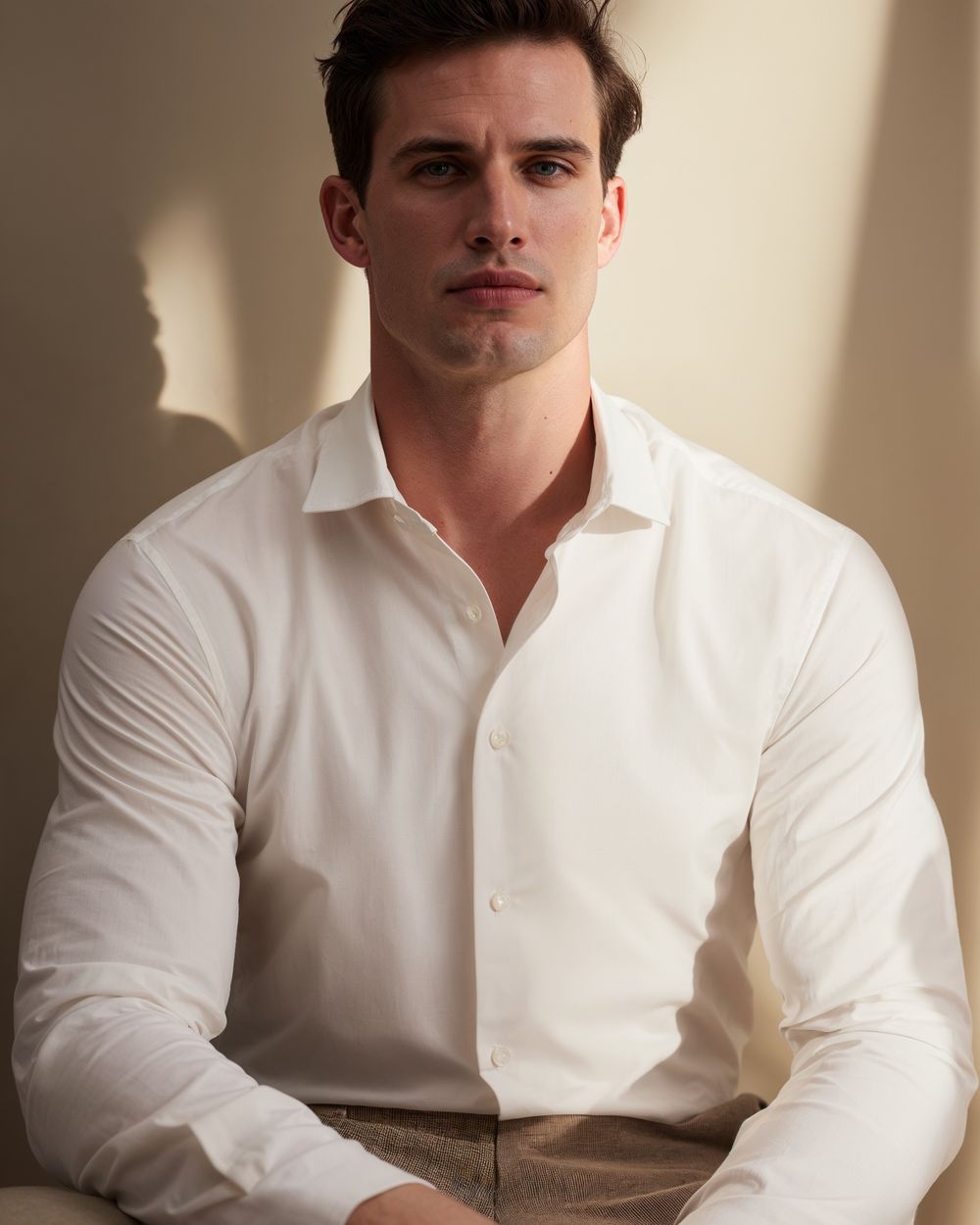 Camisa Azul con Pantalones Beige | Hockerty