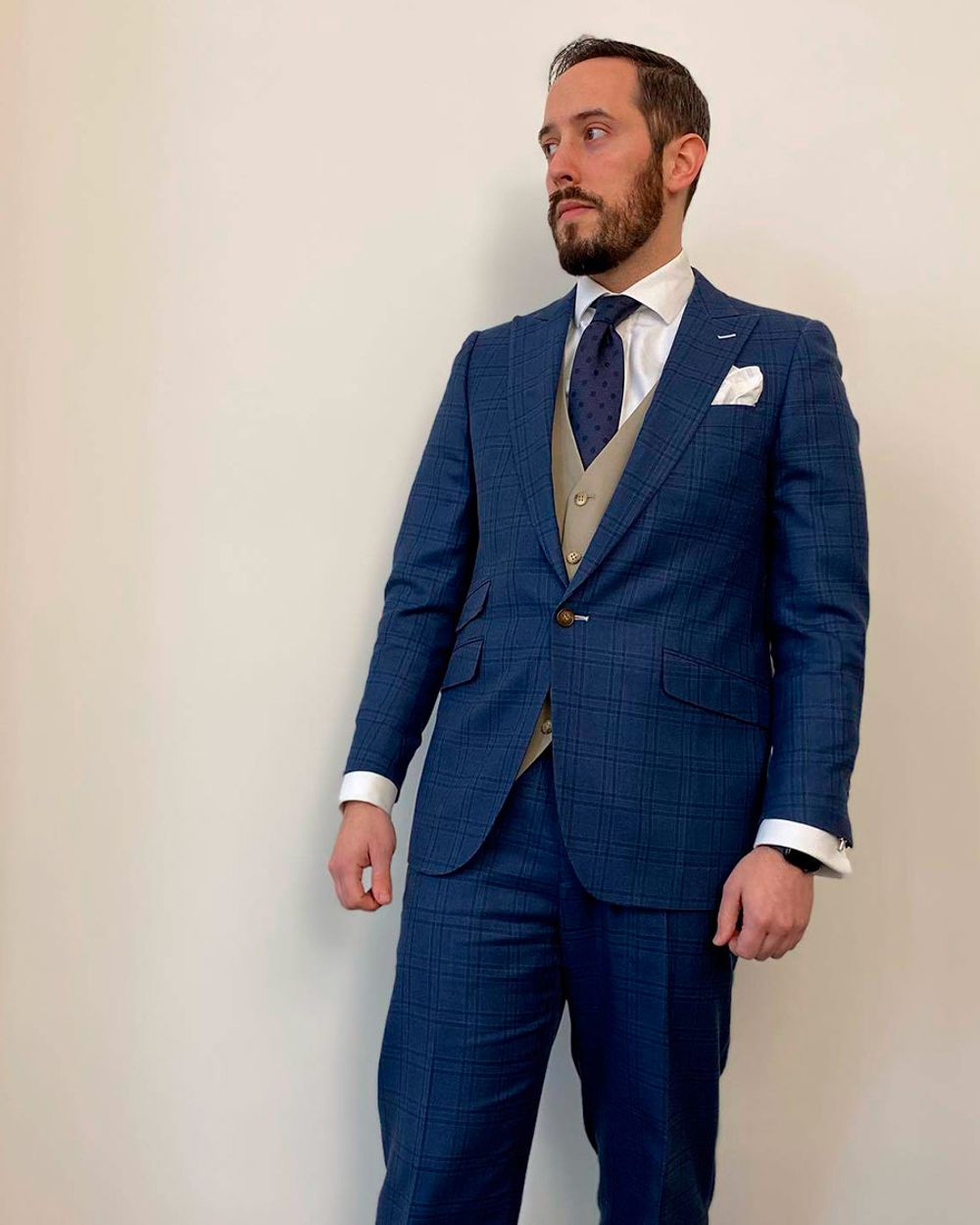 Navy Blue Checkered Suit